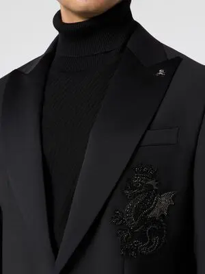Philipp Plein Dragon Strass Virgin Wool Blazer With Embroidery
