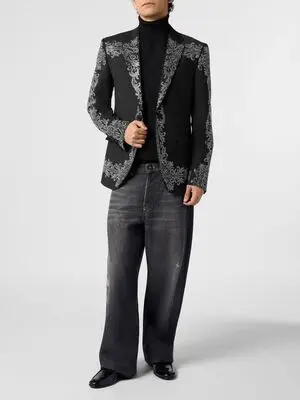 Philipp Plein Baroque Virgin Wool Blazer With Skull Print And Crystals