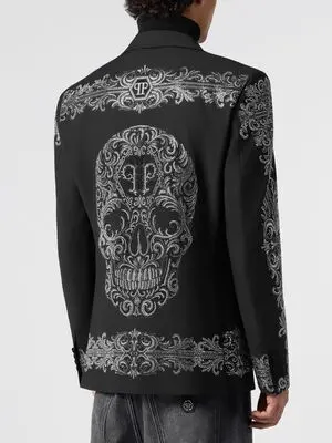 Philipp Plein Baroque Virgin Wool Blazer With Skull Print And Crystals