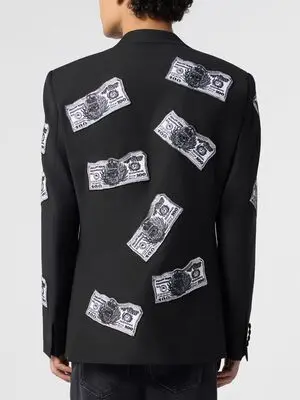 Philipp Plein Dollars Virgin Wool Blazer With Print And Crystals