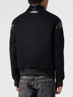 Philipp Plein Coster Wool And Leather Bomber Jacket With Monogram And Crocodile Effect