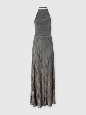 Missoni Long Viscose Lamé Dress With Halterneck And Open Back - Beige