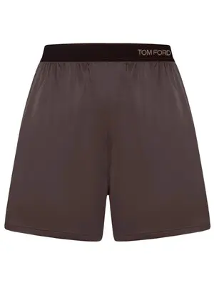 TOM FORD Silk Shorts With Velvet Band - Brown