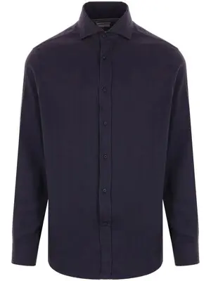 Brunello Cucinelli Herringbone Cotton Blend Shirt - Blue