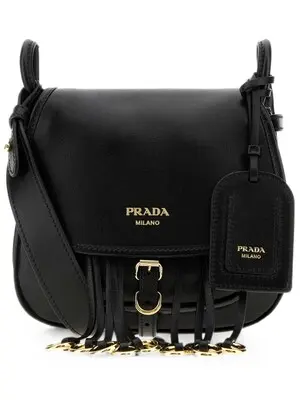 Prada Crossbody Satchel Bag With Fringes - Black