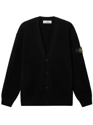 Stone Island Knit Cardigan With V-neck And Pockets - Black