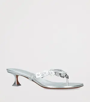 Amina Muaddi Leather Flower-applique Janis Sandals