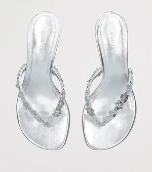 Amina Muaddi Leather Flower-applique Janis Sandals