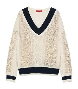 Max & Co. Cotton Crochet V-neck Sweater - White