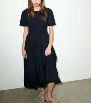 Max & Co. Cotton-virgin Wool Shirred Midi Dress