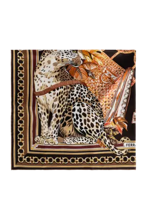 FERRAGAMO Silk Scarf With Print - Brown