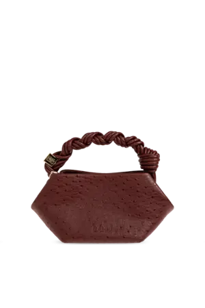 GANNI Hexagonal Eco Leather Handbag With Braided Handle - Burgundy