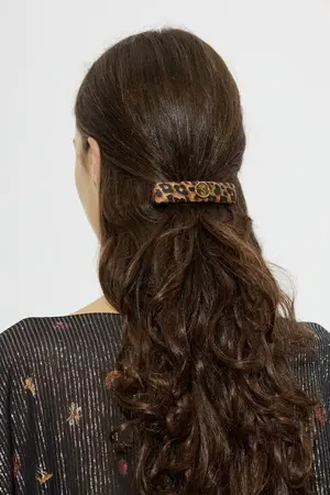 Etro Hair Clip With Animal Print And Gold Logo