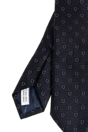 FERRAGAMO Silk Tie With Emblem Pattern