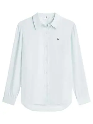 Tommy Hilfiger Tommy Hilfiger Long Sleeve Linen Shirt With Curved Hem Light Blue