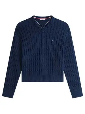 Tommy Hilfiger Regenerative Cotton Cable Knit V-neck Sweater