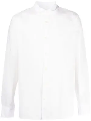 DEPERLU Classic Collar Button-up Shirt With Asymmetric Hem - White