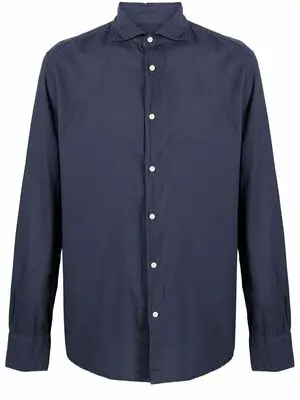 DEPERLU Cotton Slim Cut Button-down Long Sleeve Shirt - Navy