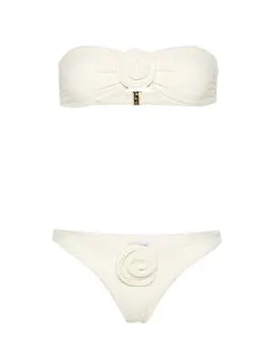 LA REVECHE Floral Embellished Strapless Bikini - Ivory