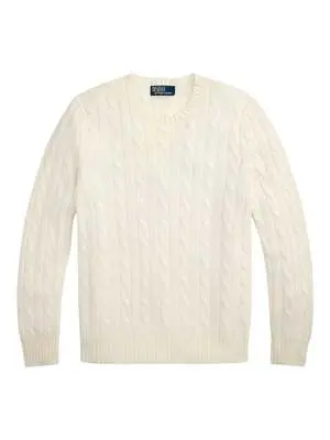 Ralph Lauren Cashmere Cable Knit Crew Neck Long Sleeve Sweater - White