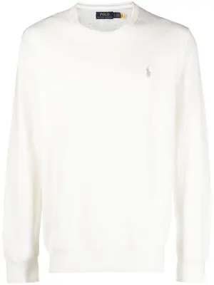 Ralph Lauren Honeycomb Knit Crew Neck Sweater With Embroidered Logo - White