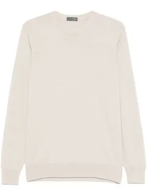 DRUMOHR Light Merino Wool Fine Knit Dew Neck Long Sleeve Sweater - Beige