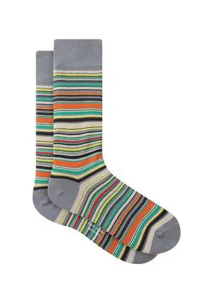 Paul Smith Horizontal Stripe Pattern Ribbed Edge Socks - Grey