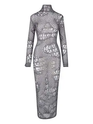 DONDUP Long Sleeve High Neck Lace Maxi Dress - Grey
