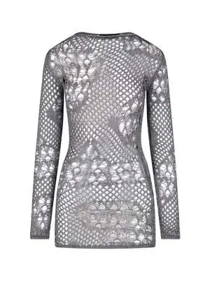 DONDUP Crochet Knit Dress With Metallic Detail - Grey