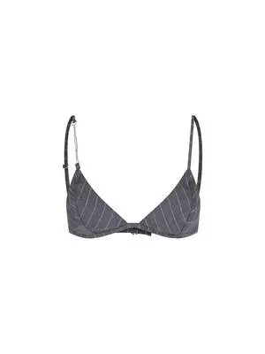 DONDUP Virgin Wool & Elastane Striped Triangle Bra - Grey
