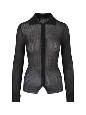 DONDUP Metal-accented Ribbed Viscose Shirt - Black