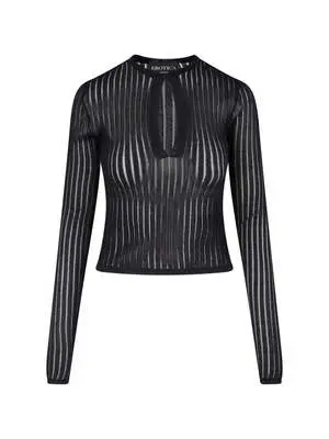 DONDUP Viscose Blend Sweater With Metallic Accents And Keyhole Neckline - Black