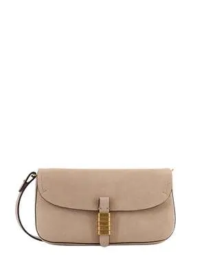 Pinko Leather Cross Body Bag With Gold Tone Logo Clasp - Beige