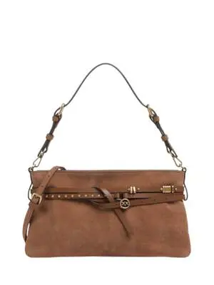 Pinko Suede Shoulder Bag With Belt Detail - Brown