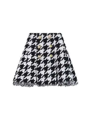 Balmain Houndstooth Pleated Mini Skirt With Button Detail - Black