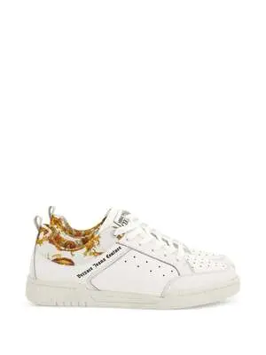 Versace Baroque Gold-tone Lace-up Sneakers - White