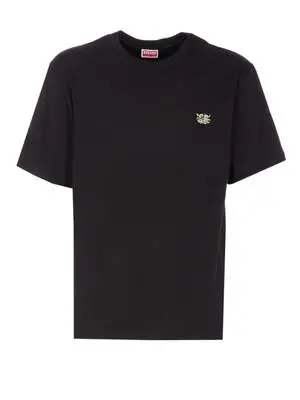 Kenzo Embroidered Patch Crew Neck Short Sleeve Cotton T-shirt - Black