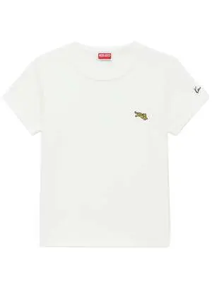 Kenzo Crew Neck T-shirt With Patch And Sleeve Embroidery - Bianco