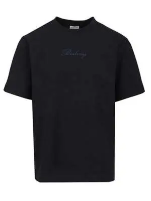 Burberry Embroidered Logo Short Sleeve T-shirt For - Navy