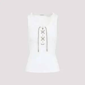 Burberry Ribbed Knit Sleeveless Fitted Tank Top With Front Check Closure - White