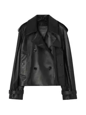 Burberry Cropped Leather Trench Jacket - Black