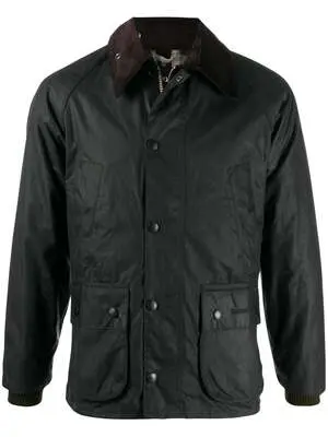 Barbour Corduroy Spread Collar Waxed Cotton Long Sleeve Coat - Green