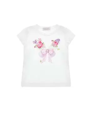 Monnalisa Butterfly Print Crewneck T-shirt - White