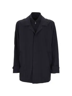 FAY Classic Collared Zip-up Coat - Navy