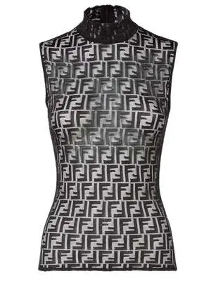 Fendi Fitted Sleeveless Top With High Neck - Black