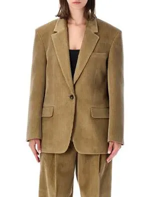 RÓHE Oversized Corduroy Blazer With Structured Shoulders And Leather Button - Beige
