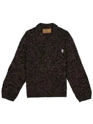 BRAIN DEAD Shawl Collar Textured Knit Sweater - Brown