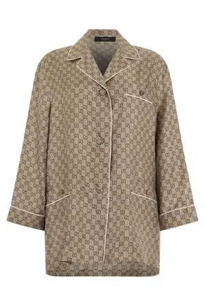 Gucci Monogram Lightweight Silk Button-front Shirt Jacket