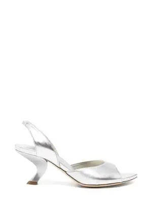 VIC MATIE Metallic Leather Slingback Sandals - Silver