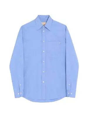 Valentino Garavani Lightweight Cotton Oxford Shirt With Goldv Appliqué, Regular Fit - Blu